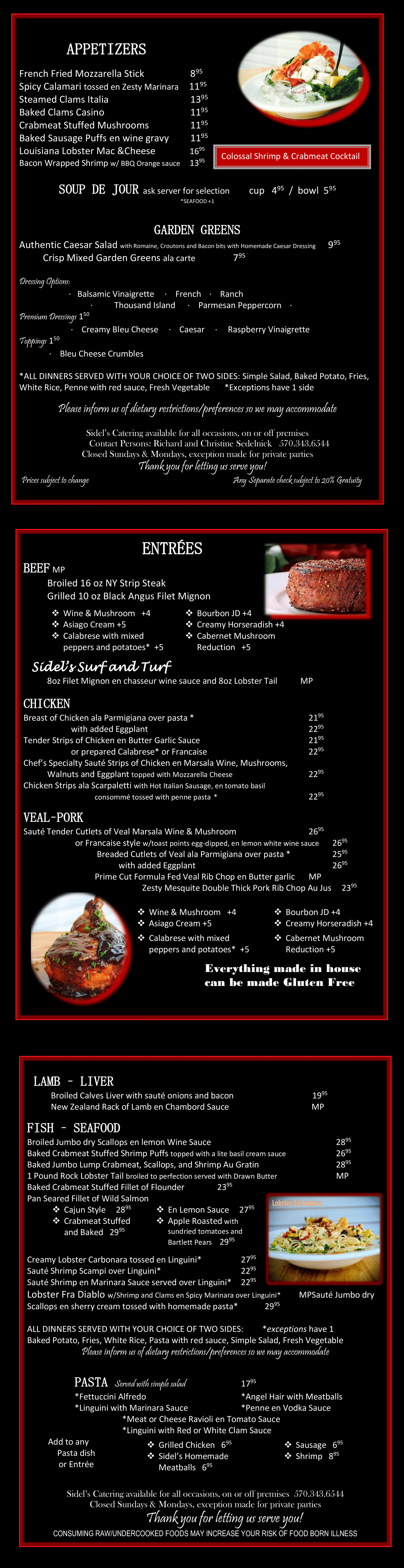 Menu - Sidel's Restaurant